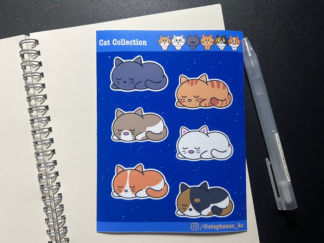 Cute Sleeping Cat Stickers/ Vinyl Sticker/ Cat Sticker/ Journal Sticker ...
