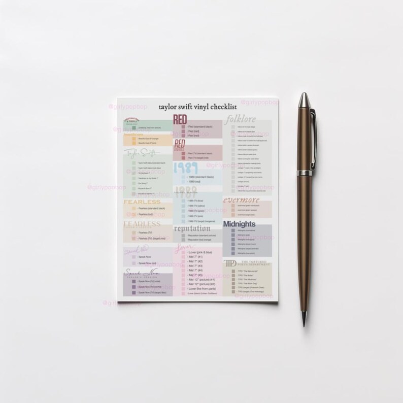 Taylor Vinyl Checklist Printable Swiftie Merch Stationary Eras Tour ...