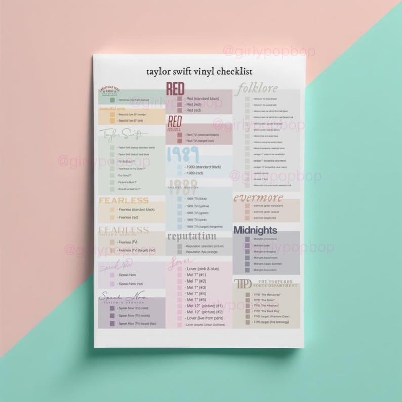 Taylor Vinyl Checklist Printable Swiftie Merch Stationary Eras Tour ...