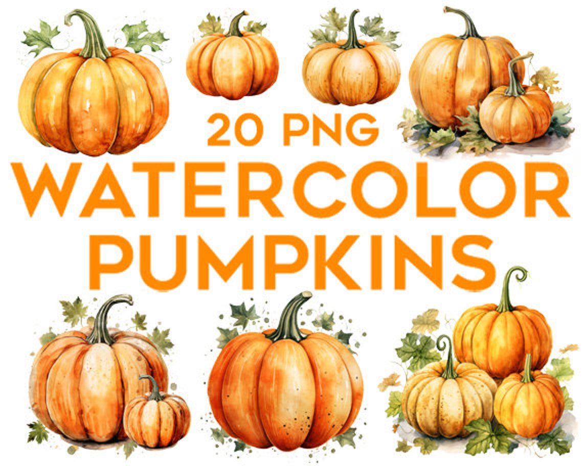 Watercolor Pumpkins Clipart Painted Fall Clipart Halloween ...