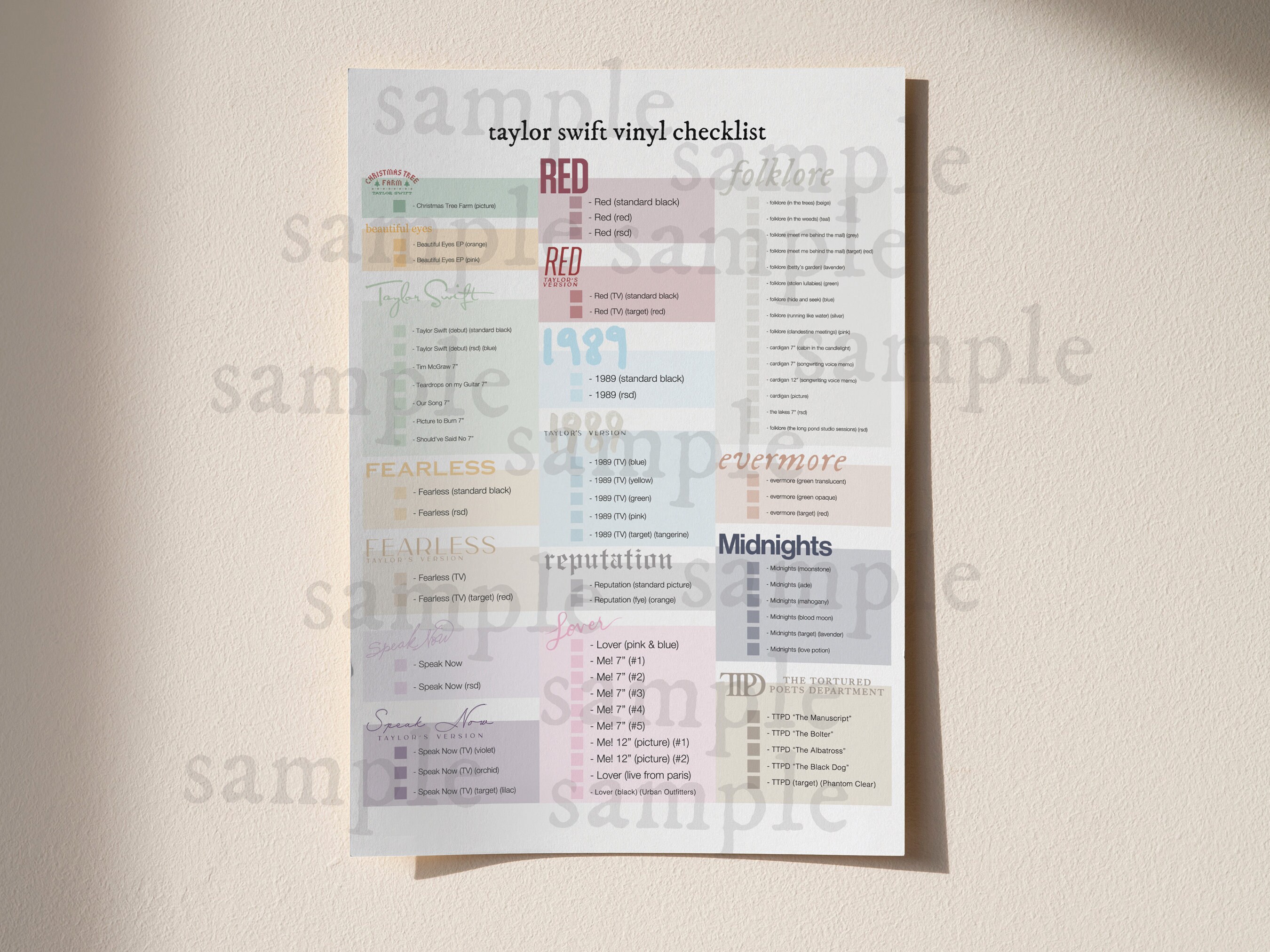 Taylor Vinyl Checklist Printable Swiftie Merch Stationary Eras Tour ...