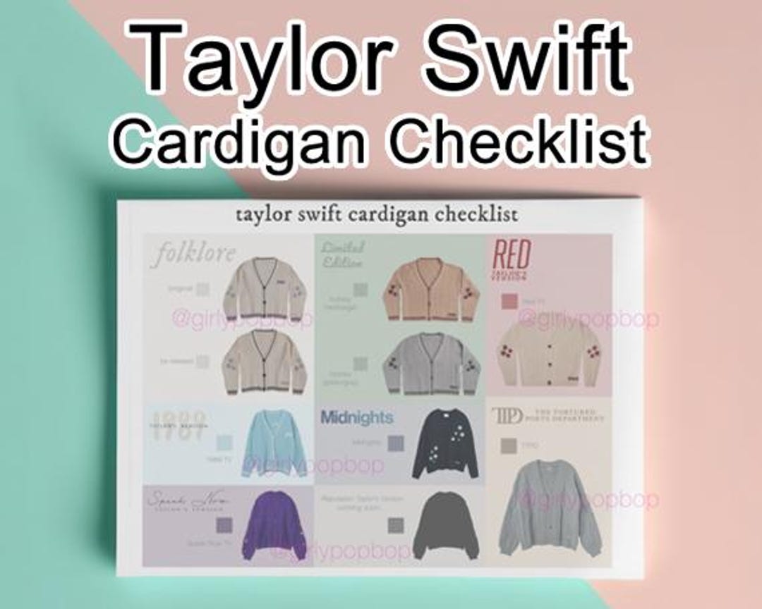 Taylor Cardigan Checklist Printable Swiftie Merch List All Cardigans ...