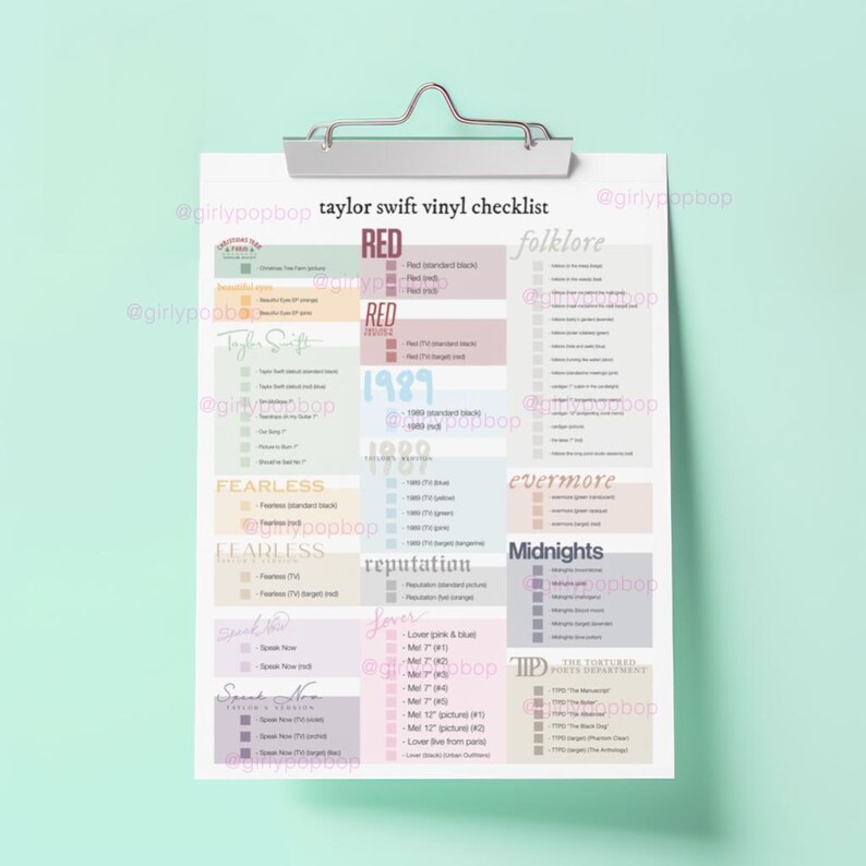 Taylor Vinyl Checklist Printable Swiftie Merch Stationary Eras Tour ...