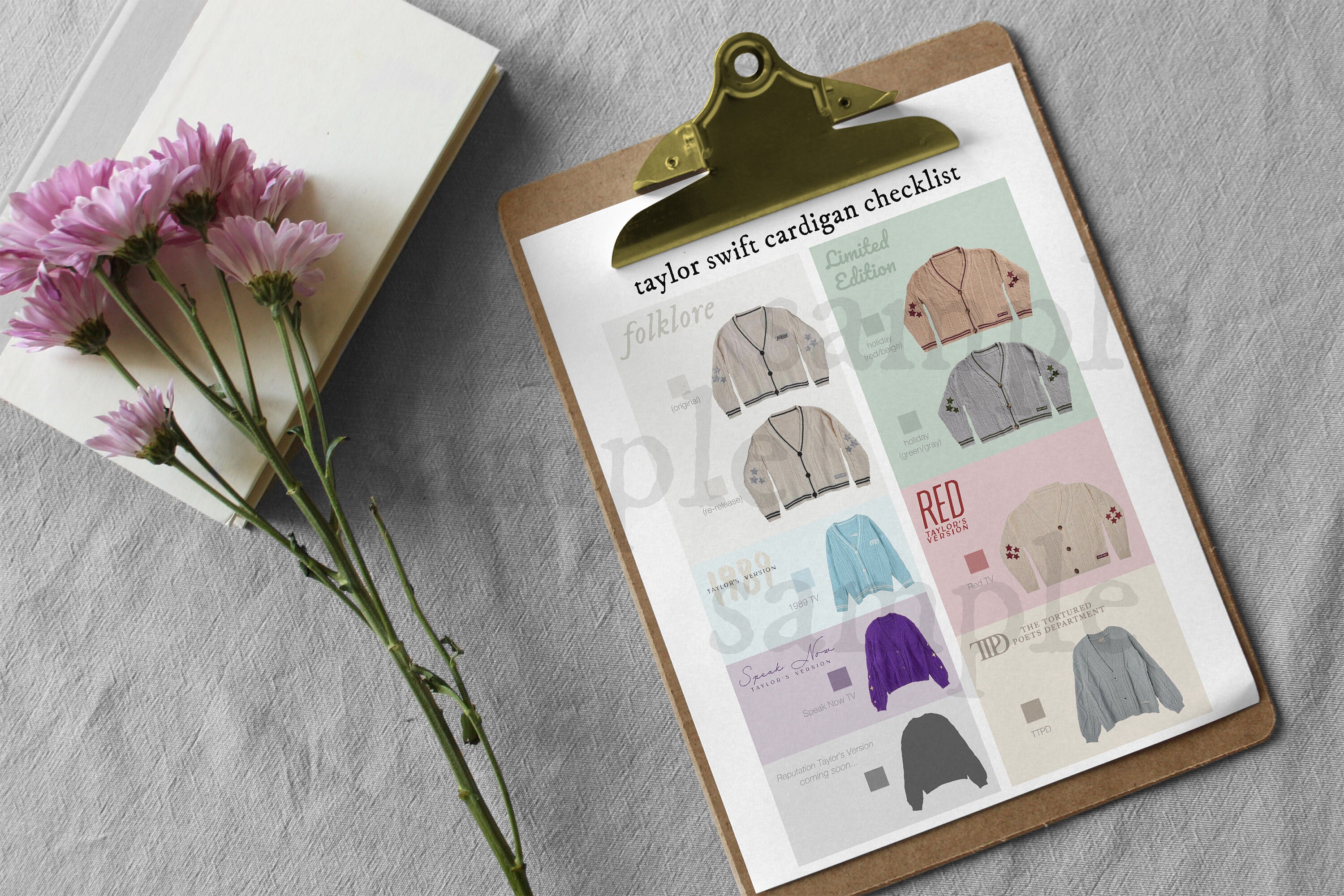 Taylor Cardigan Checklist Printable Swiftie Merch List All Cardigans ...