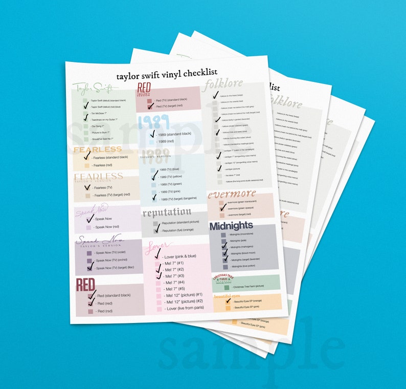 Taylor Vinyl Checklist Printable Swiftie Merch Stationary Eras Tour ...