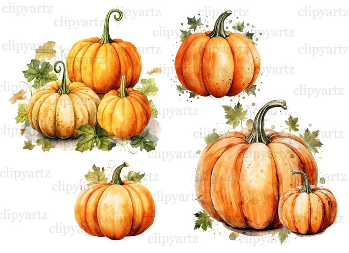 Watercolor Pumpkins Clipart Painted Fall Clipart Halloween ...