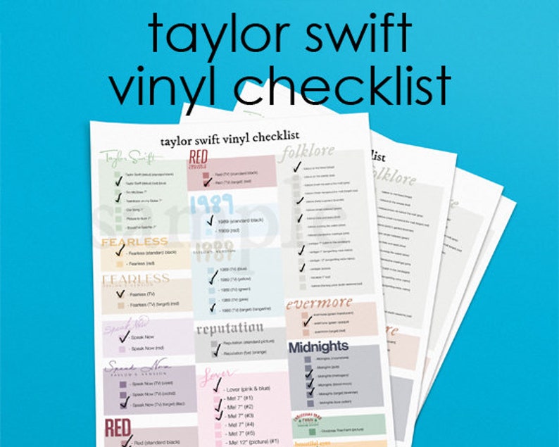 Taylor Vinyl Checklist Printable Swiftie Merch Stationary Eras Tour ...