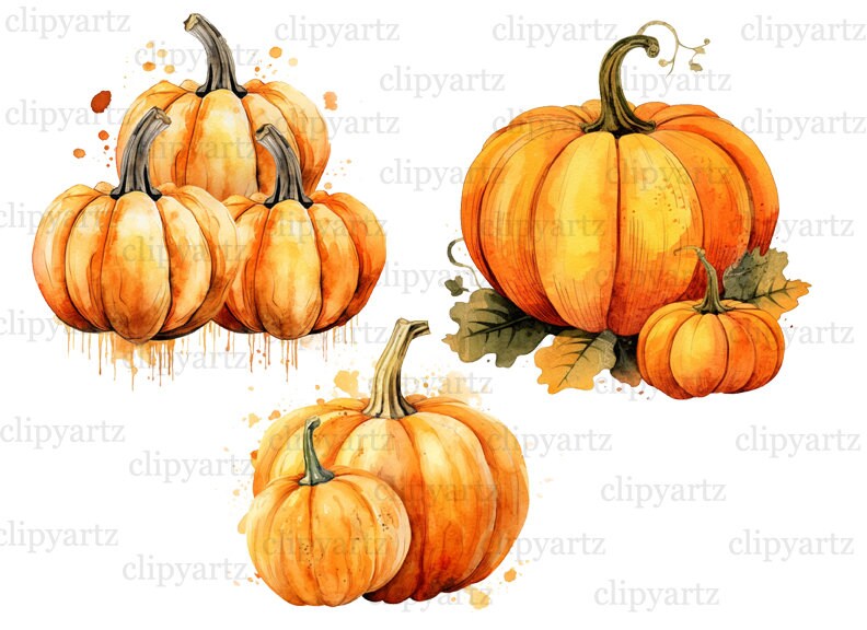 Watercolor Pumpkins Clipart Painted Fall Clipart Halloween ...