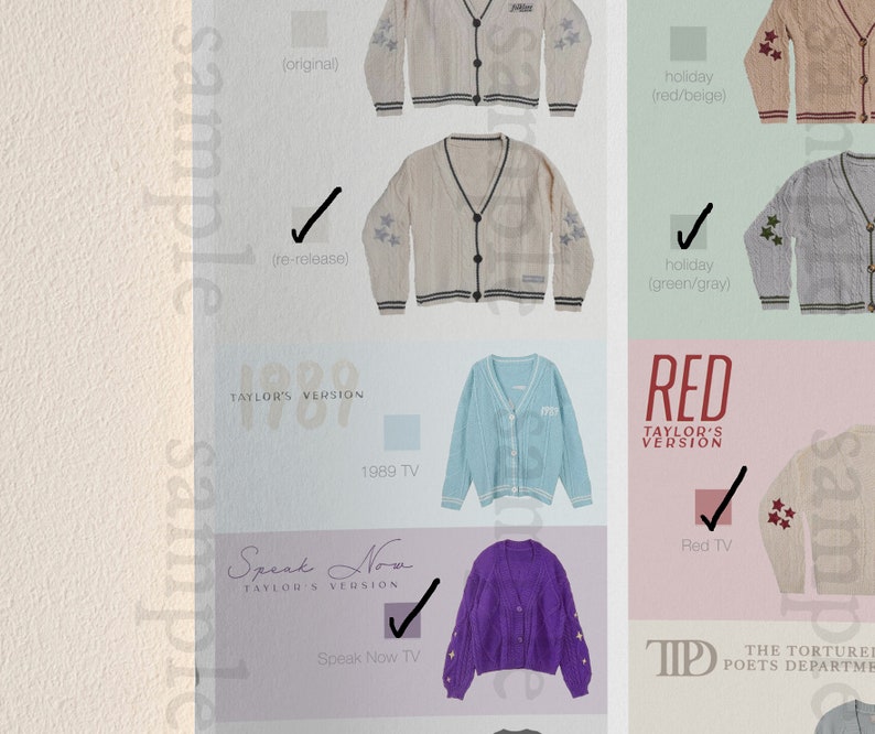 Taylor Cardigan Checklist Printable Swiftie Merch List All Cardigans ...