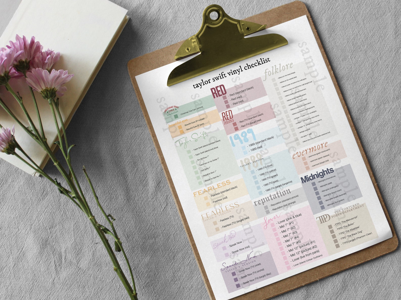 Taylor Vinyl Checklist Printable Swiftie Merch Stationary Eras Tour ...