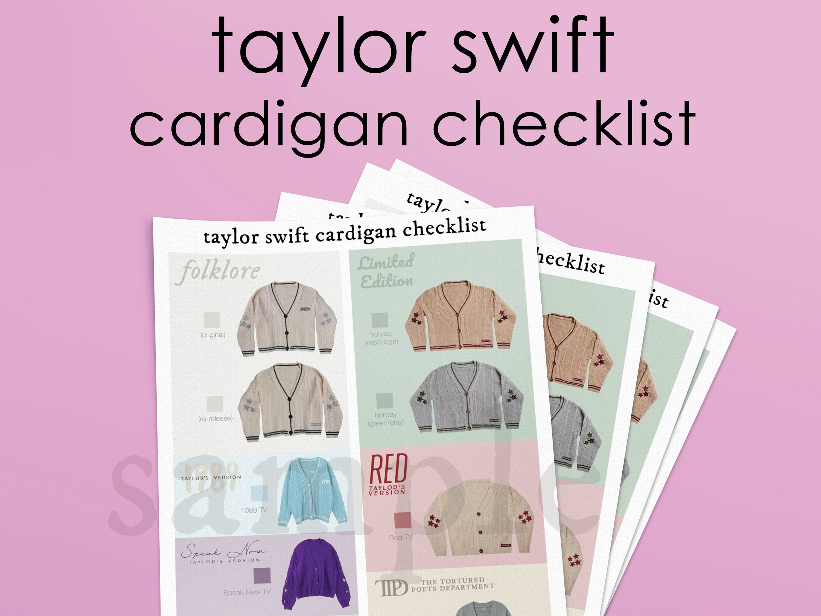 Taylor Cardigan Checklist Printable Swiftie Merch List All Cardigans ...