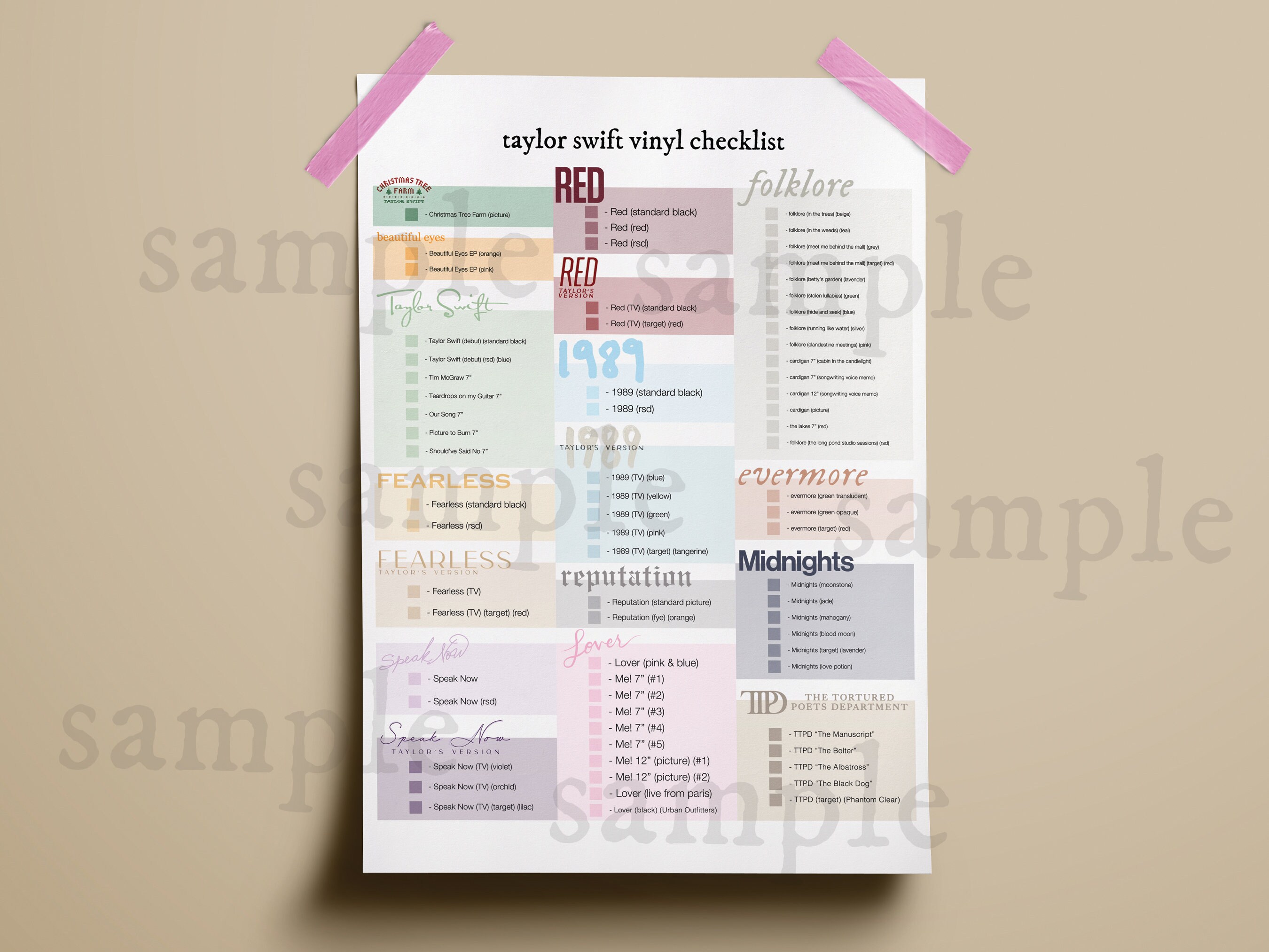 Taylor Vinyl Checklist Printable Swiftie Merch Stationary Eras Tour ...