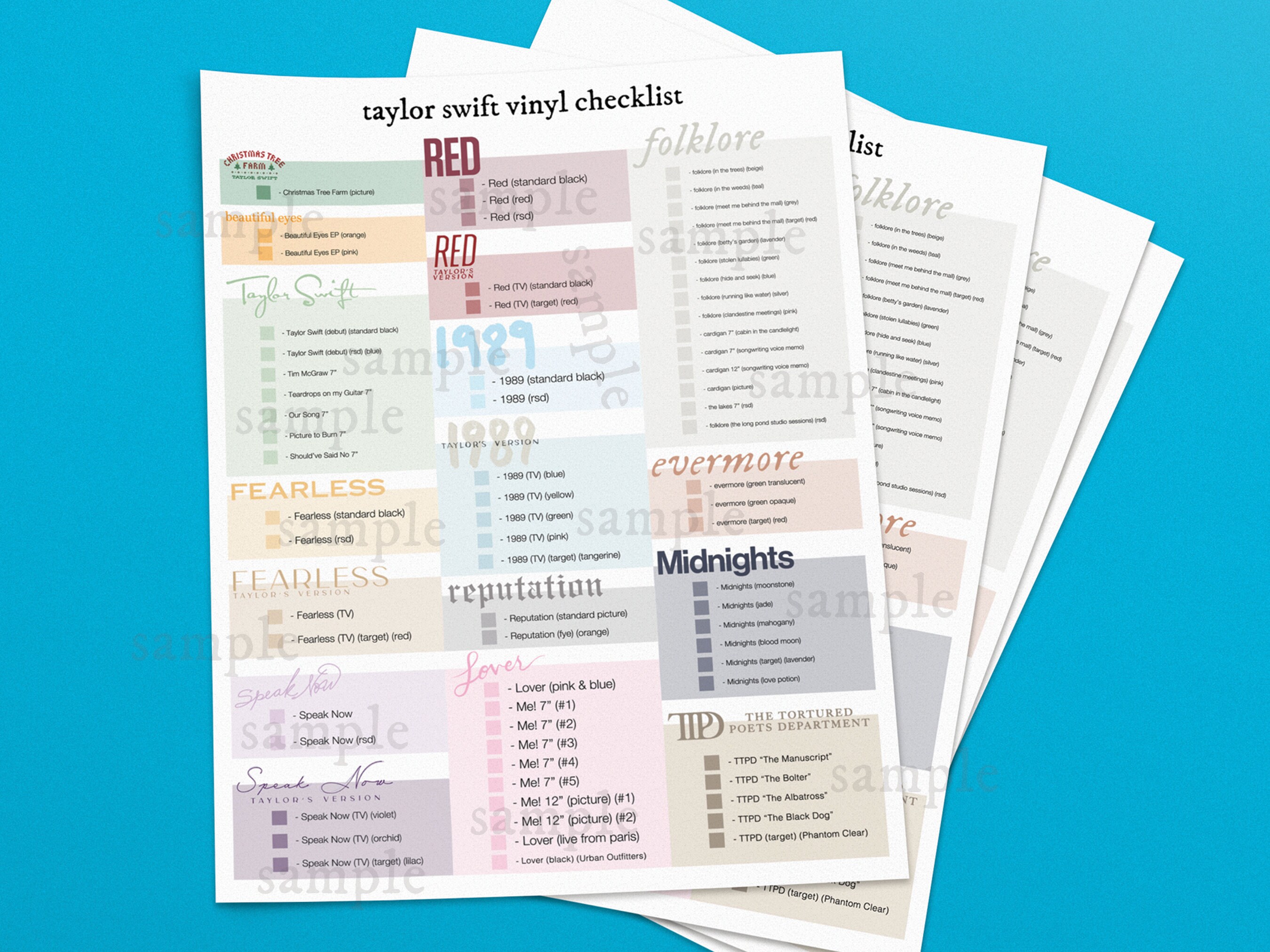 Taylor Vinyl Checklist Printable Swiftie Merch Stationary Eras Tour ...