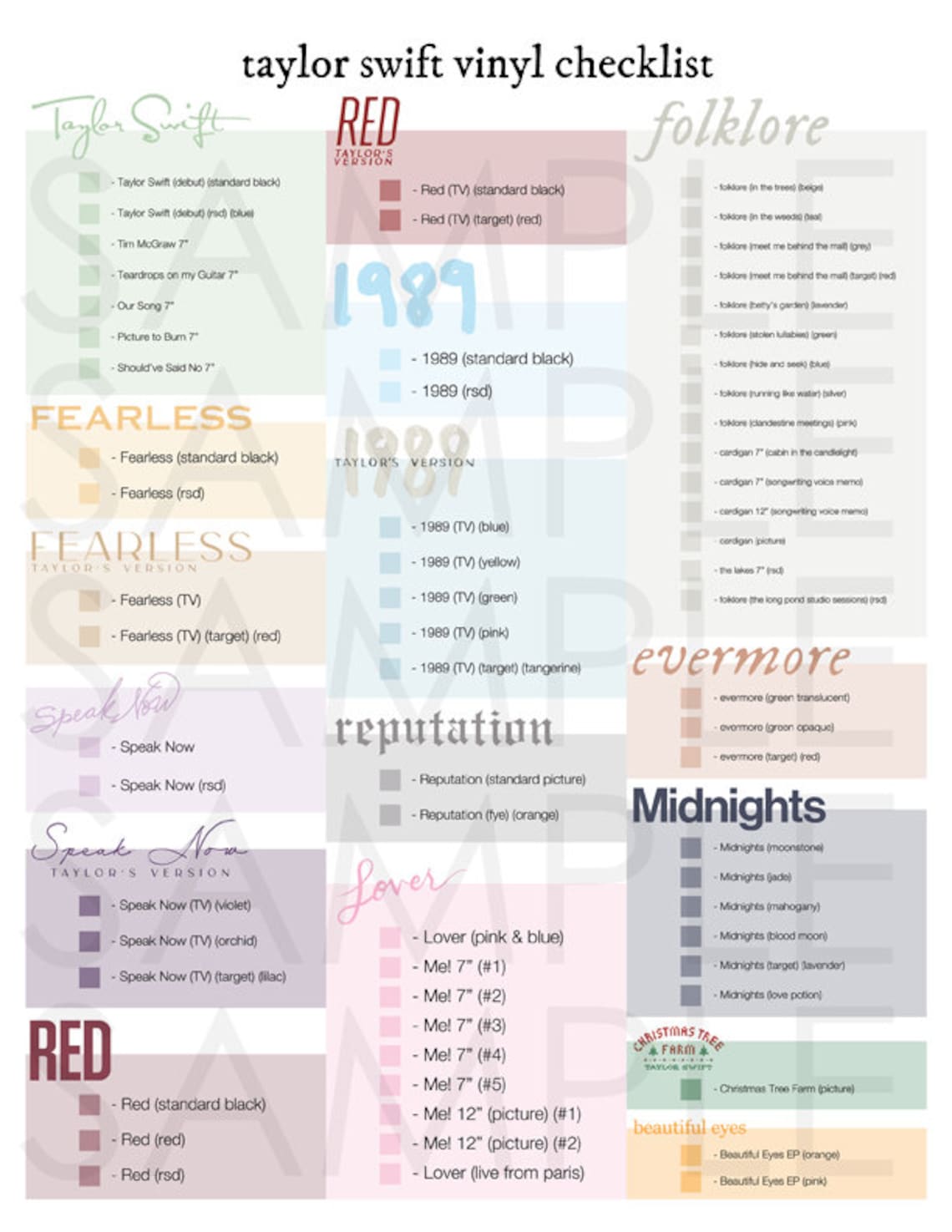 Taylor Vinyl Checklist Printable Swiftie Merch Stationary Eras Tour ...