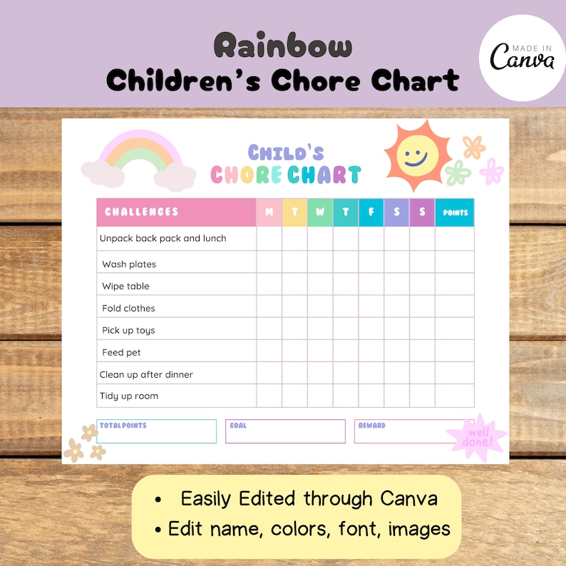 Rainbow Kids Chore Chart | Daily Routine | Allowances | Daily Tasks ...