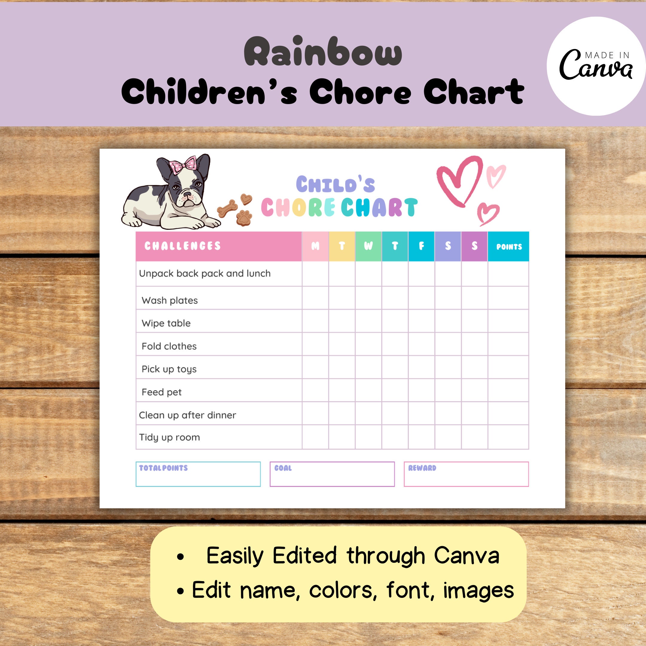 Rainbow Kids Chore Chart Daily Routine Allowances Daily Tasks Visual ...