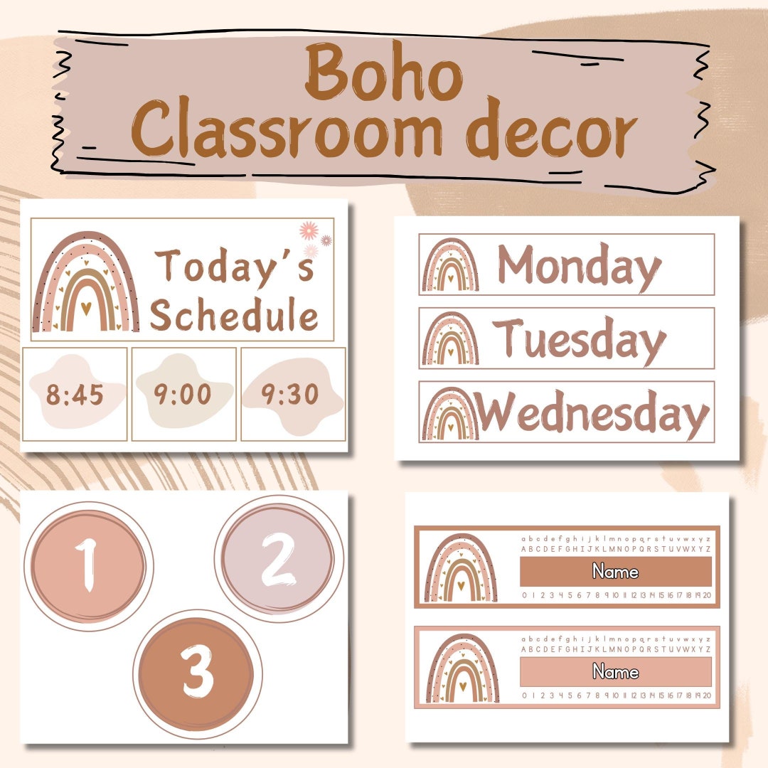 Boho Theme Classroom Decor & Organization Bundle | Editable Visual ...
