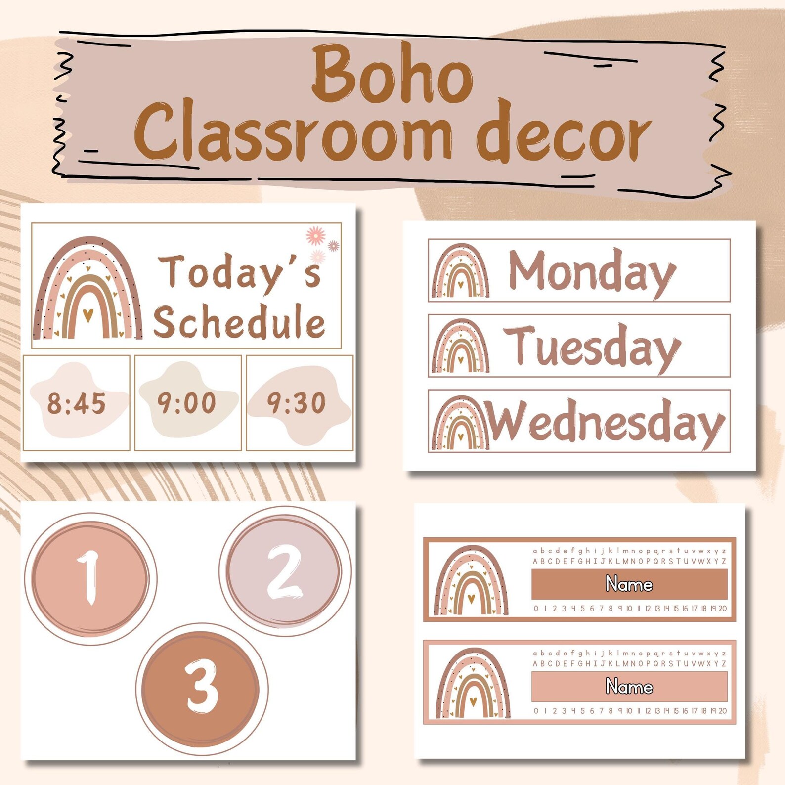 Boho Theme Classroom Decor & Organization Bundle | Editable Visual ...
