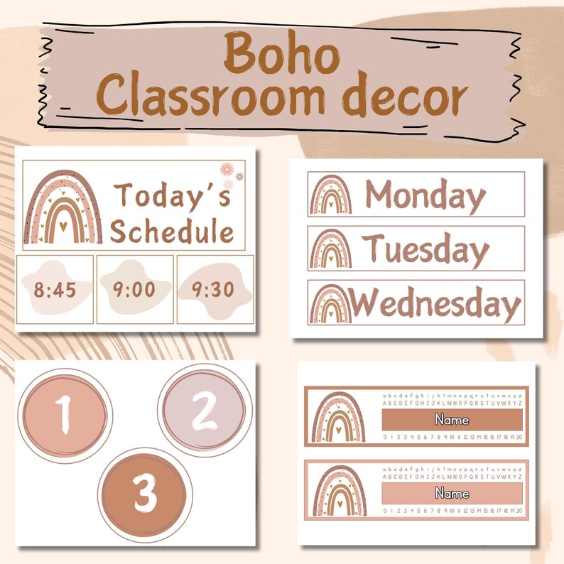 Boho Theme Classroom Decor & Organization Bundle | Editable Visual ...