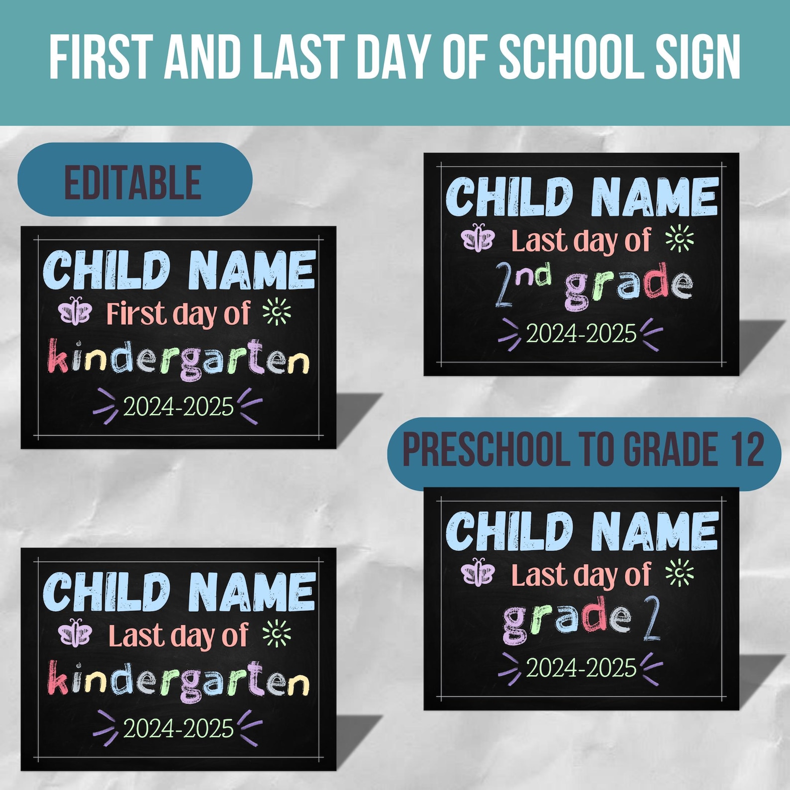 Editable Back to School Sign First Day Last Day of School Sign ...