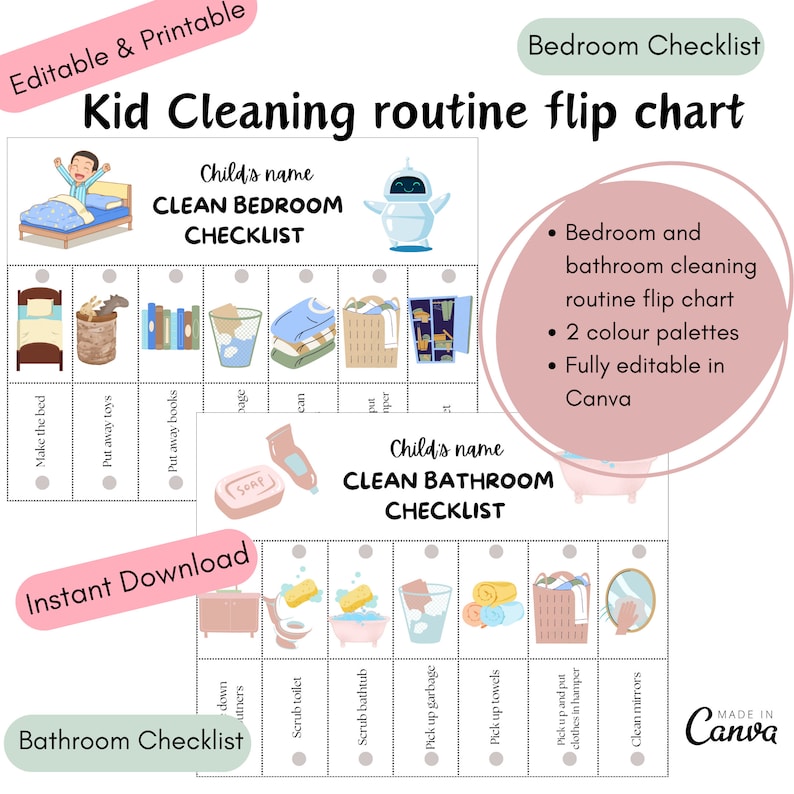 Routine Cleaning Flip Chart Editable Visual Schedule Kids Daily ...