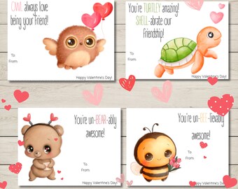 Printable Animals Valentine's Day Cards, Classroom Valentine's Day ...