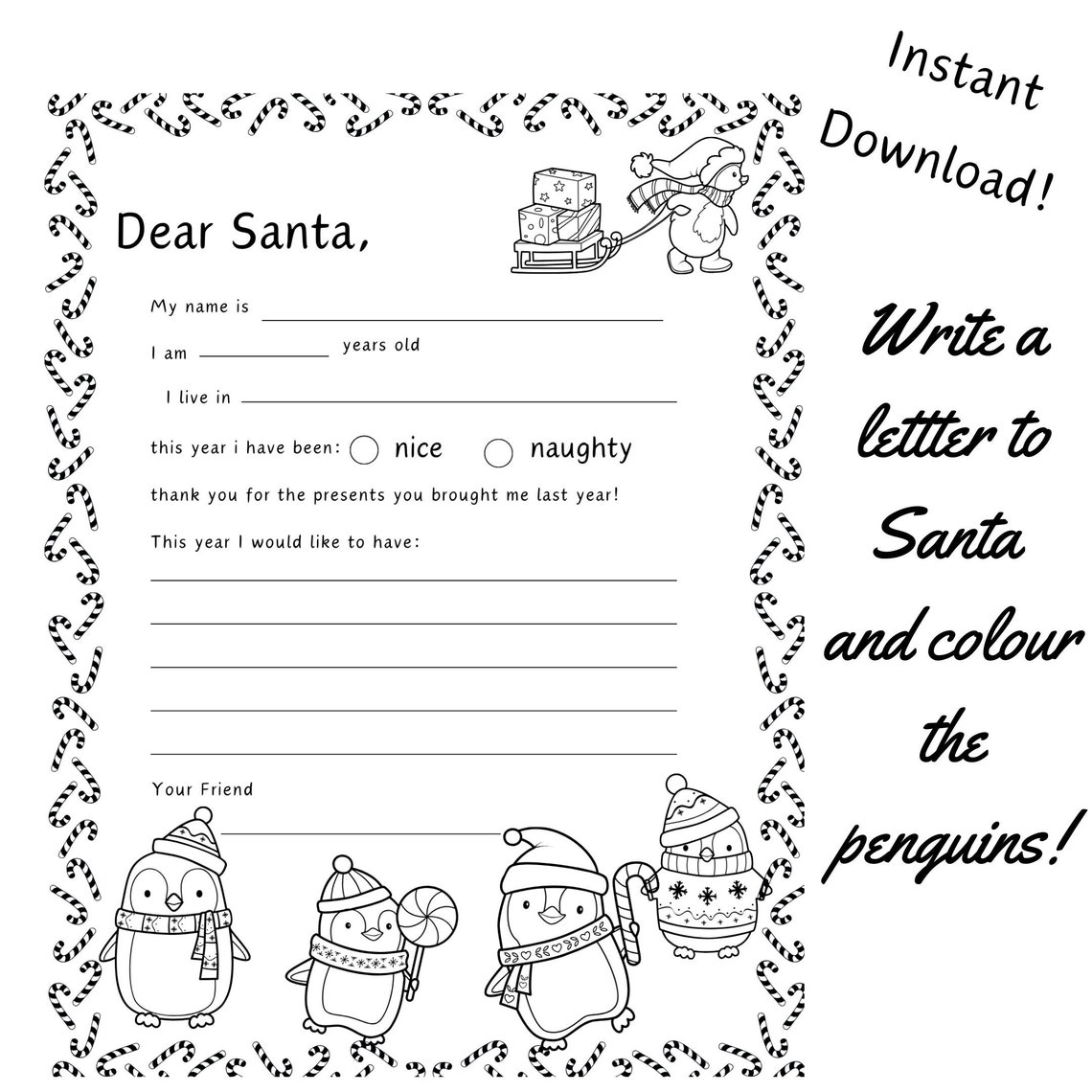 Letter to Santa Coloring Page, Santa Letter, Letter to Santa, Kids ...