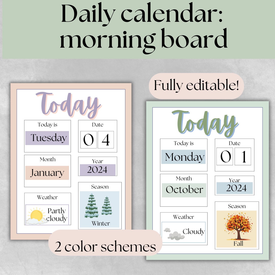 Preschool Weather and Days of the Week Editable Morning Calendar - Etsy
