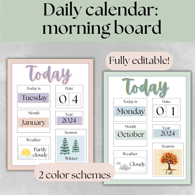 Preschool Weather and Days of the Week Editable Morning Calendar - Etsy