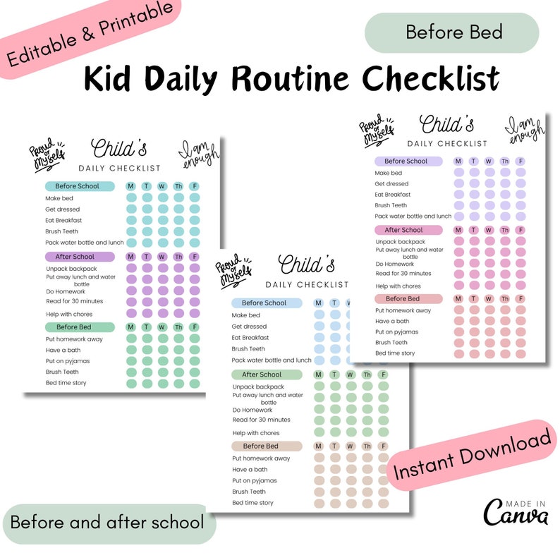Children's Editable School Routine Planner, Chore Checklist, Homeschool ...
