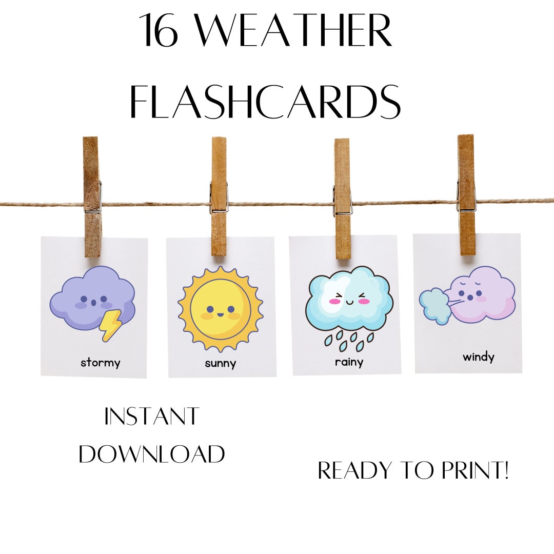16 Weather Flashcards | Educational Cards | Weather Printable | Kid ...
