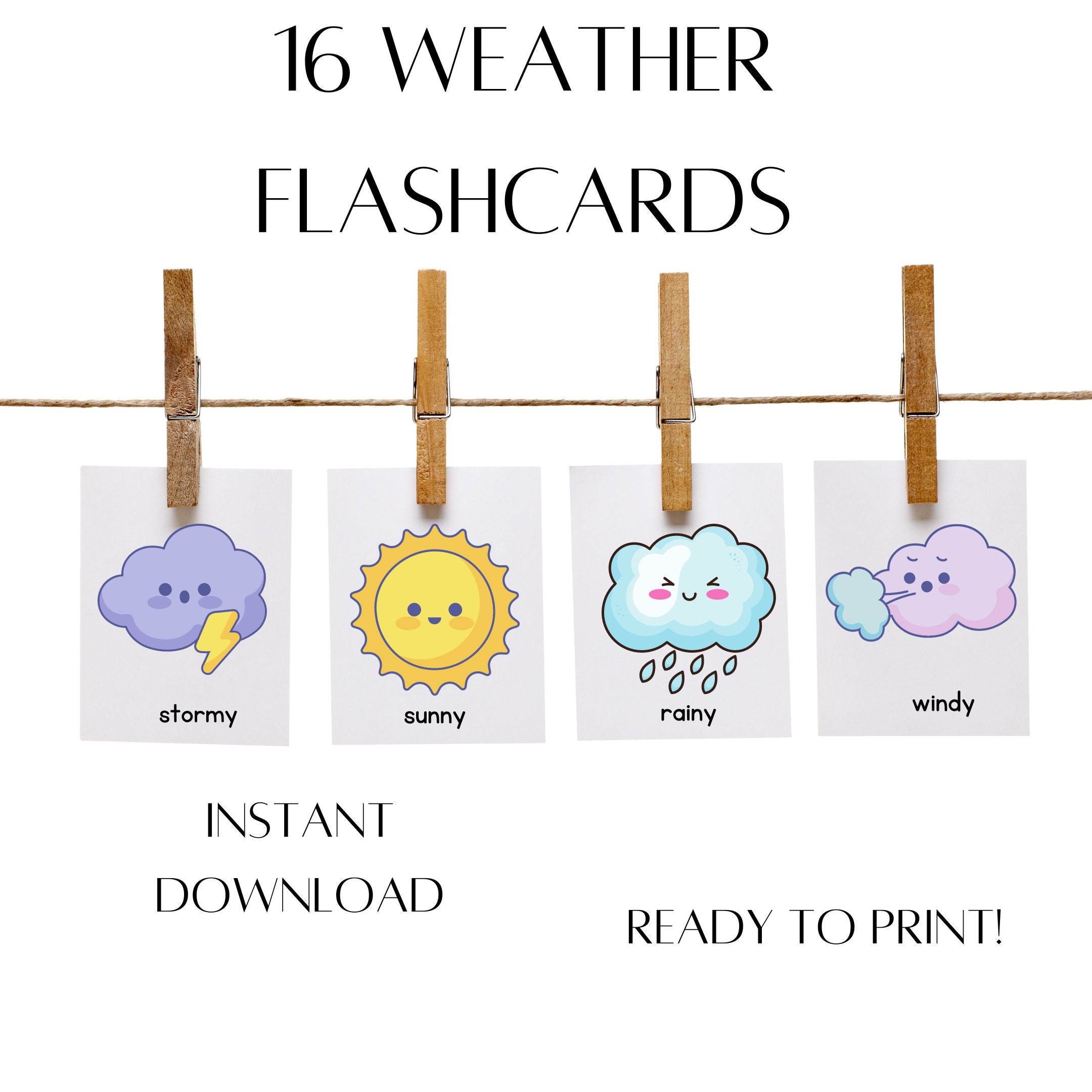 16 Weather Flashcards | Educational Cards | Weather Printable | Kid ...