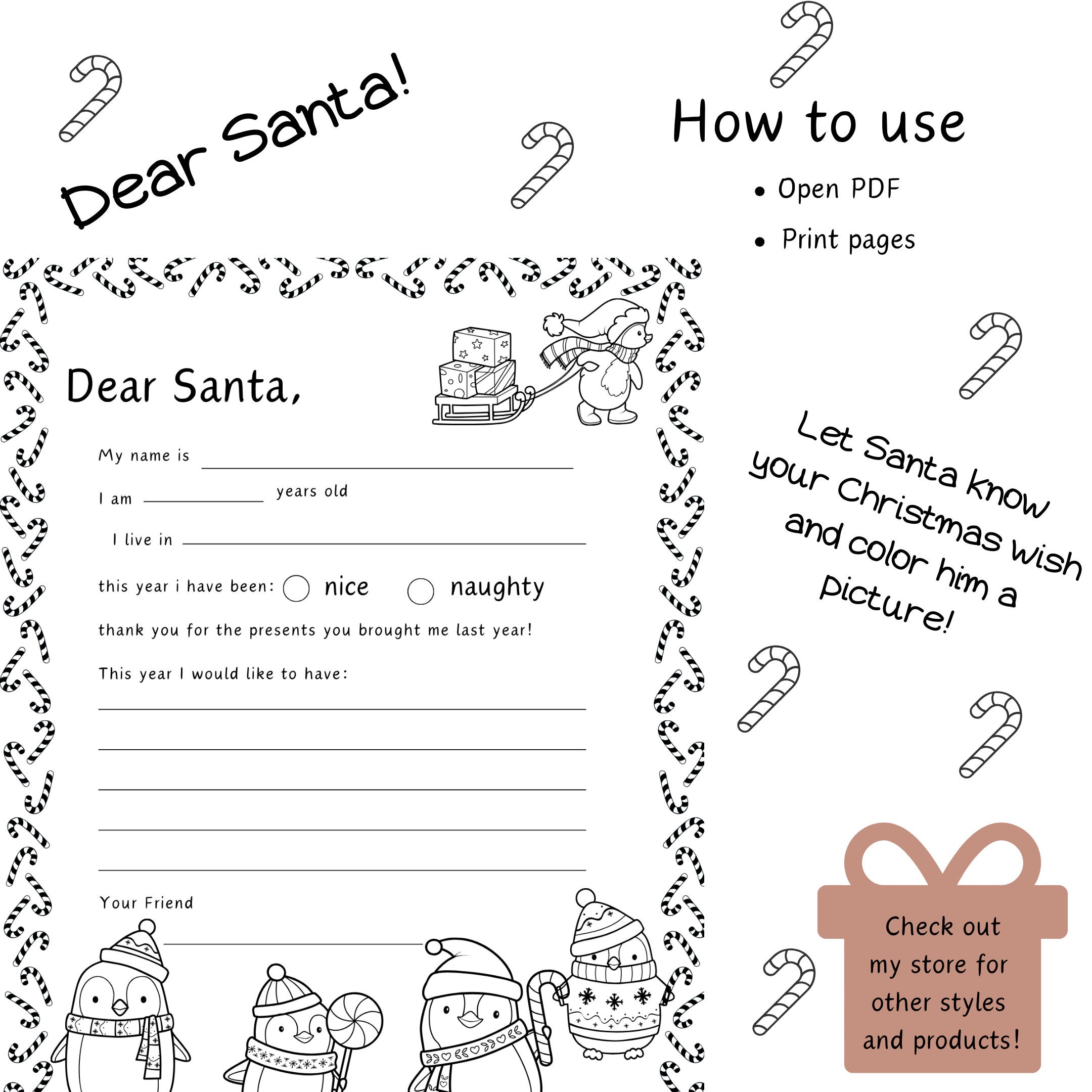 Letter to Santa Coloring Page, Santa Letter, Letter to Santa, Kids ...