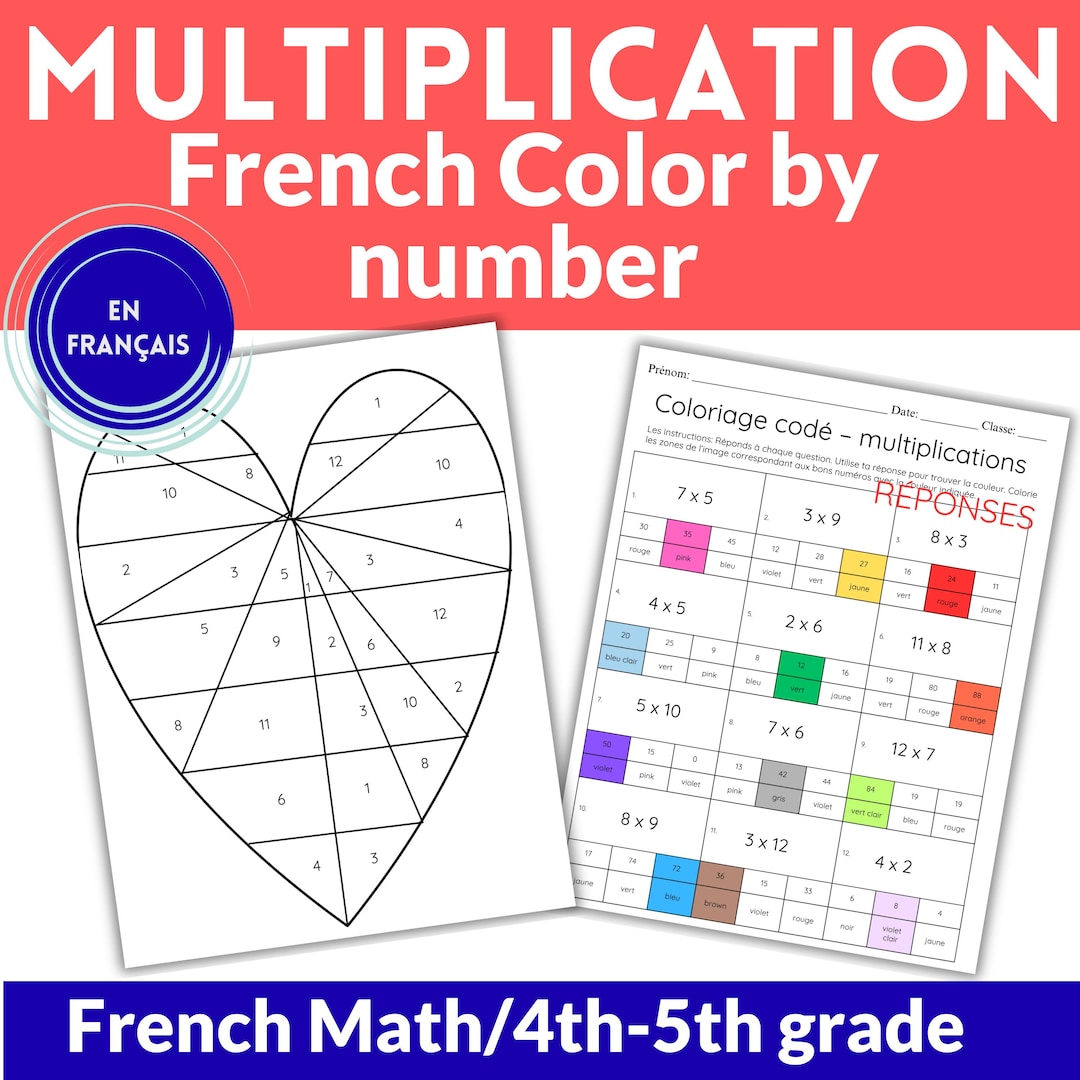Multiplication French Color by Number | Coloring Sheet | Math Worksheet ...