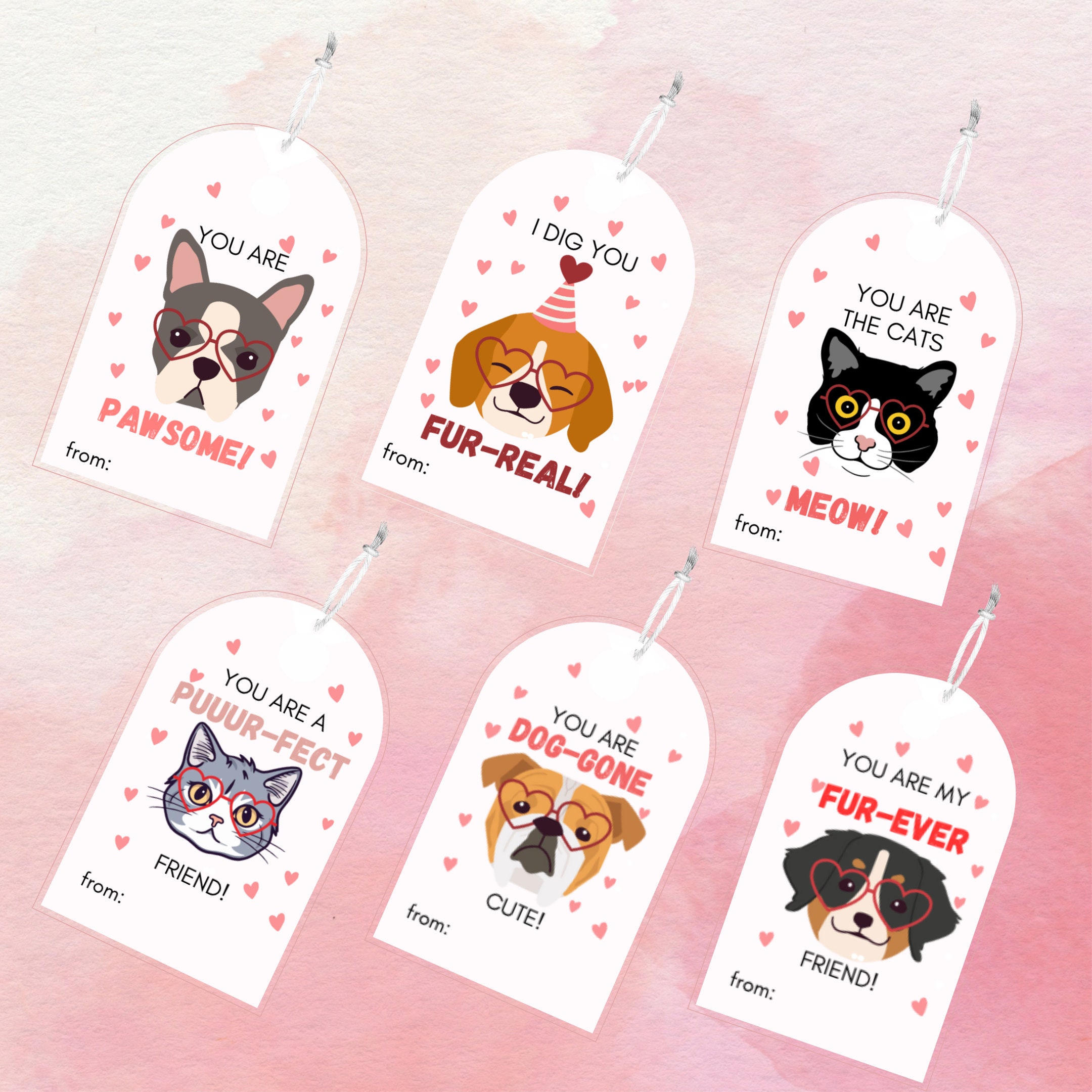 Printable Dog and Cat Valentine's Day Cards, Classroom Valentine's Day ...