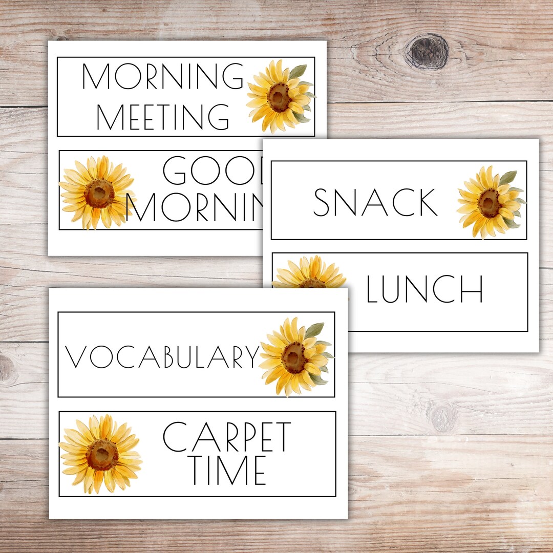 Classroom Schedule Cards | Sunflower Class Decor | Simple Class ...