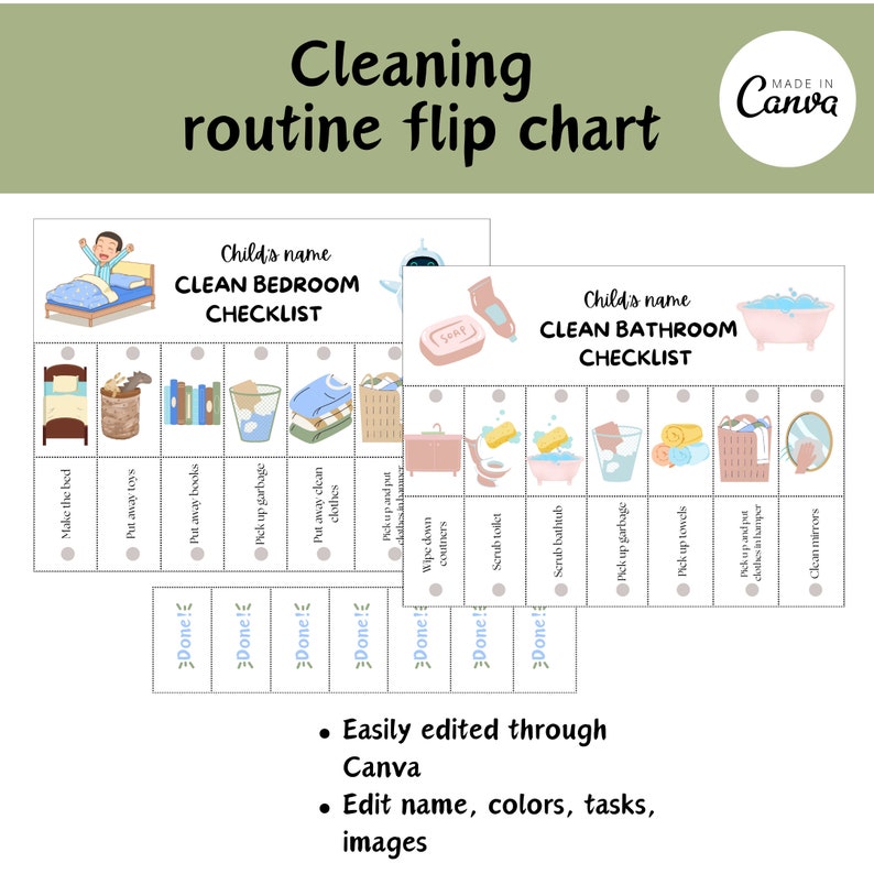 Routine Cleaning Flip Chart Editable Visual Schedule Kids Daily ...