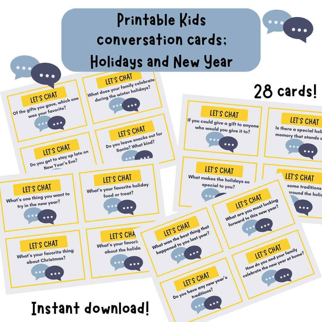 Holiday Conversation Cards for Kids, Holiday Conversation Starter ...