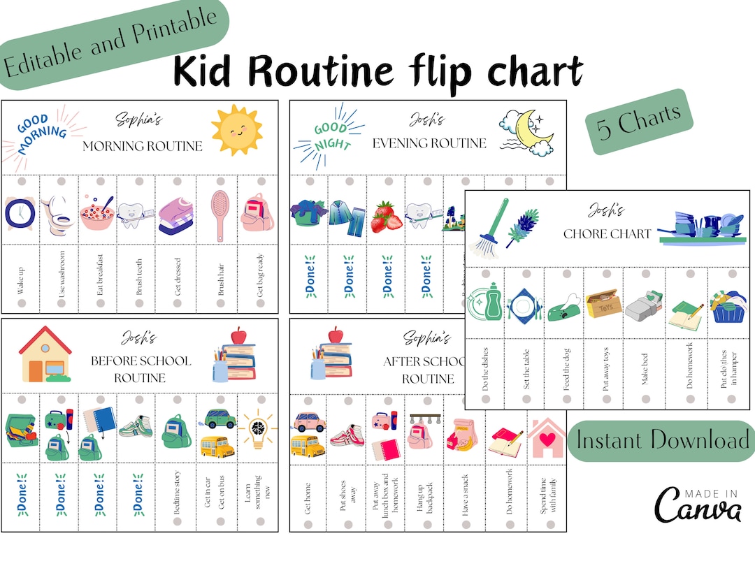 Routine Flip Chart Editable Morning Evening School Chore Visual ...