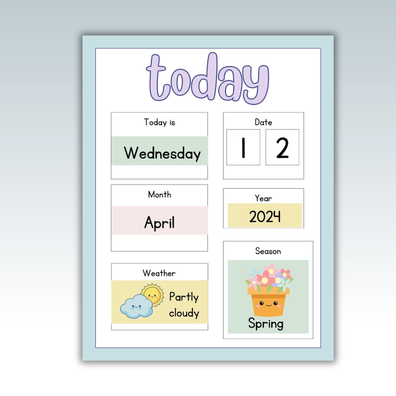Kids Circle Time Weather and Days of the Week Board for Preschool and ...