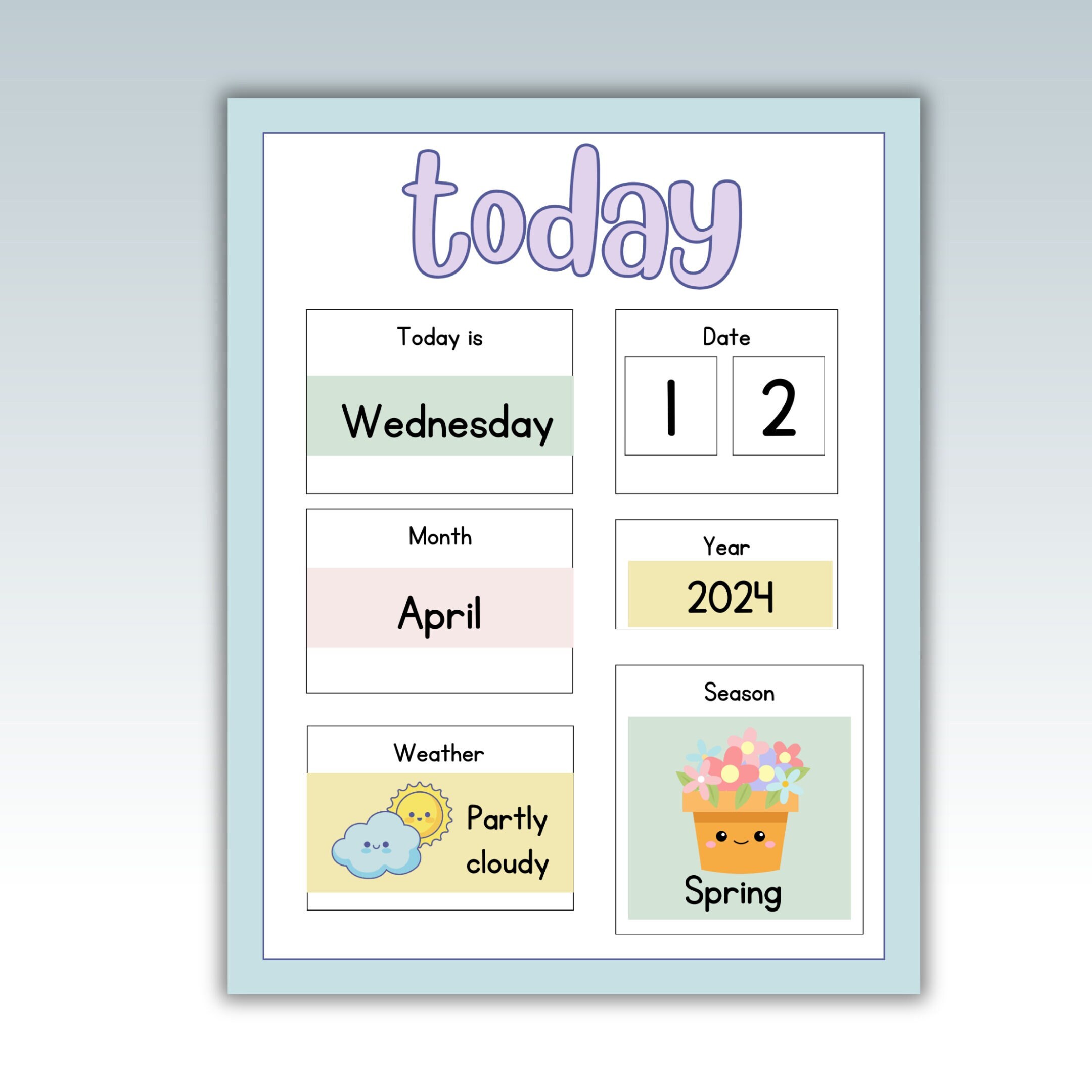 Kids Circle Time Weather and Days of the Week Board for Preschool and ...