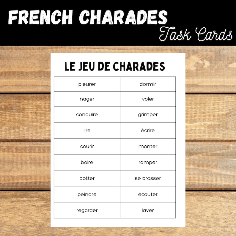 French Verbs Charade Cards | Family Game Night| French Class ...