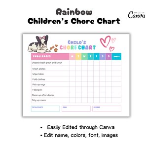 Editable Rainbow Kids Chore Chart | Daily Routine | Allowances | Daily ...