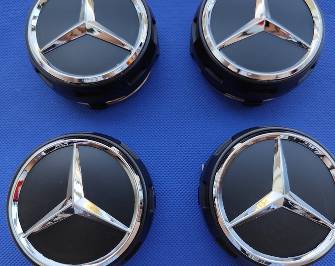 4 Logo Mercedes Emblem AMG Rim Hub Cover Wheel Center Badge Black 75mm ...