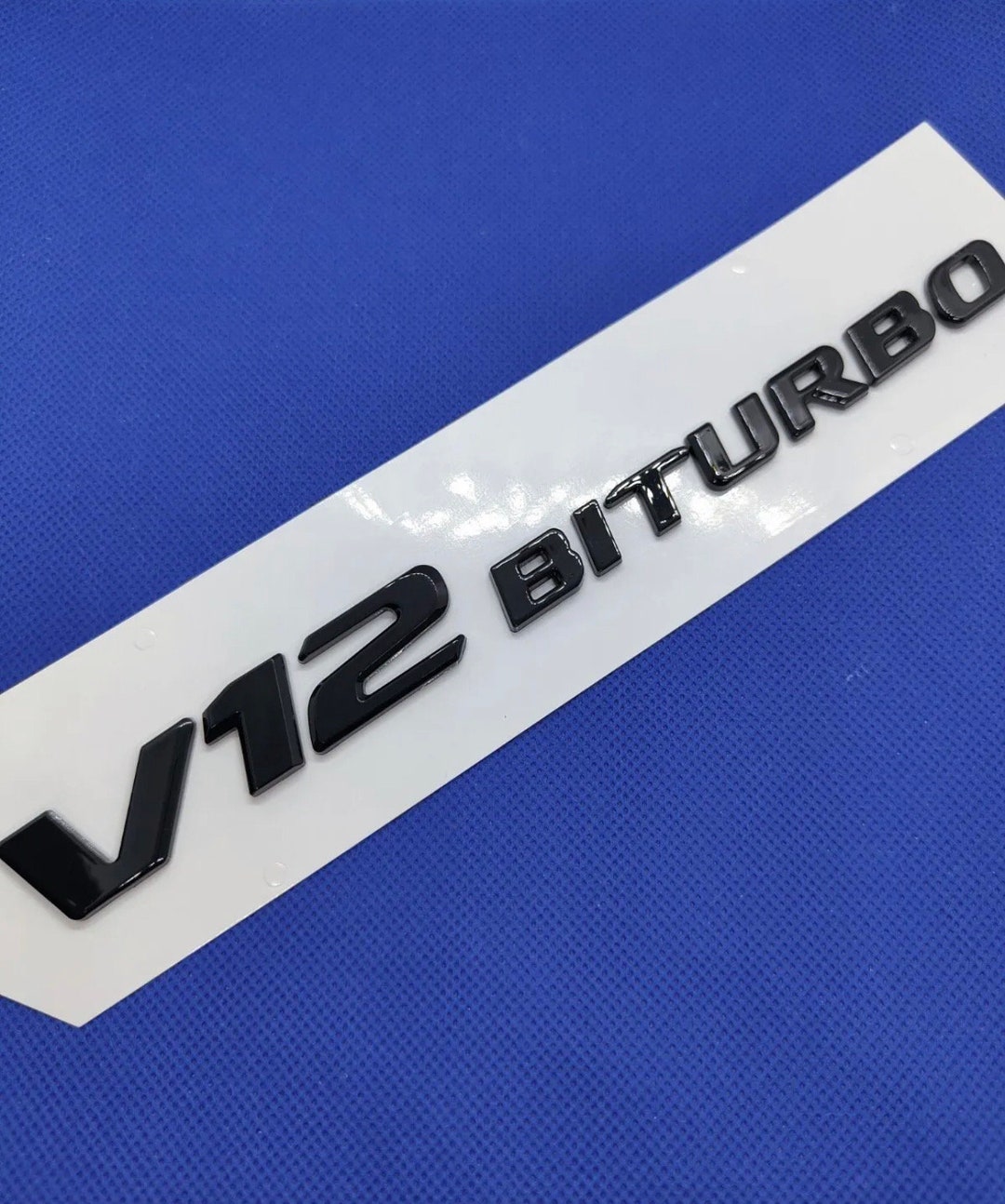 1 Glossy Black V12 Biturbo Mercedes Logo Lettering Glossy Black Emblem ...