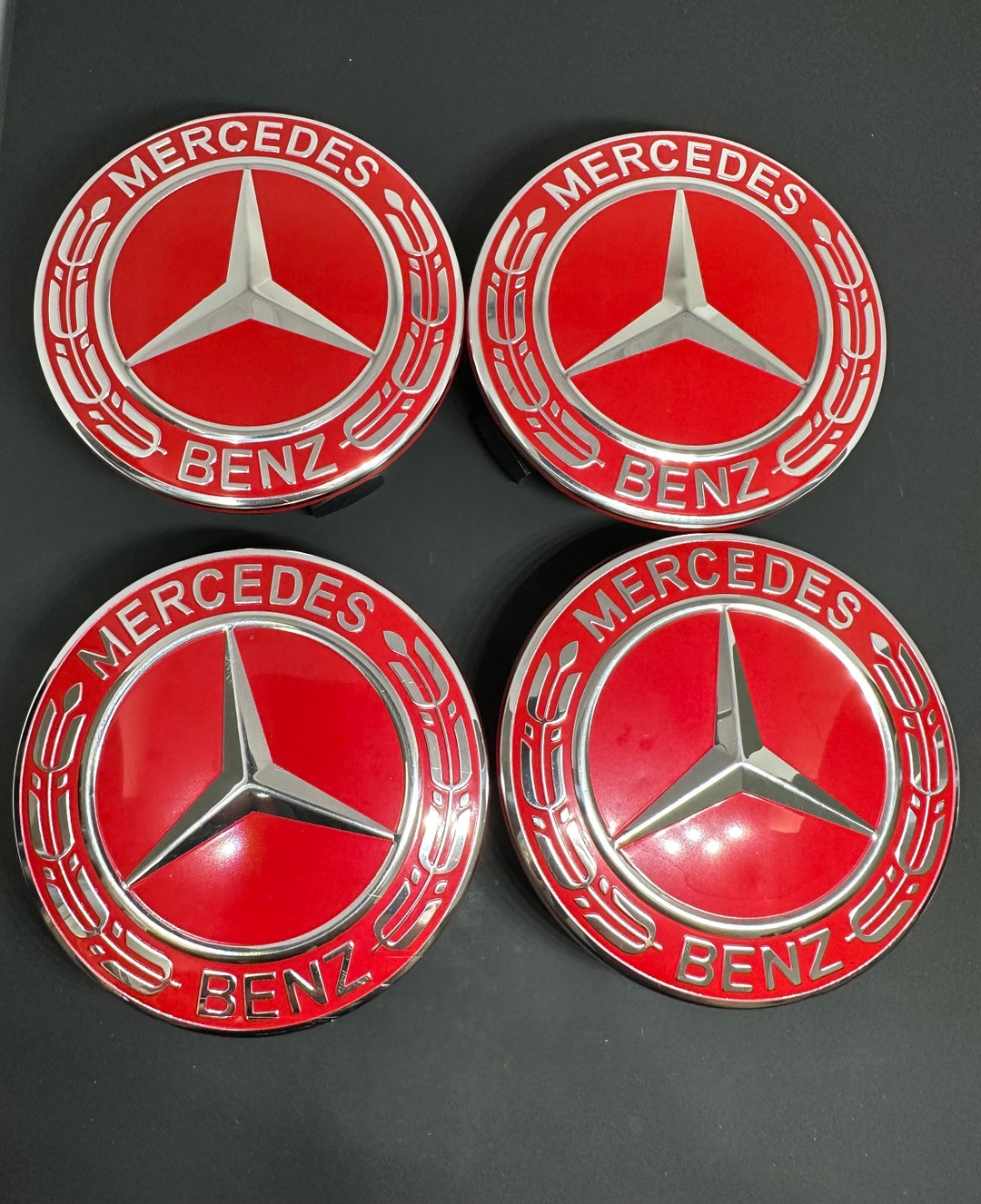 4 Mercedes Hub Caps 75mm Red Logo Emblem Rim Wheel Center Caps New - Etsy