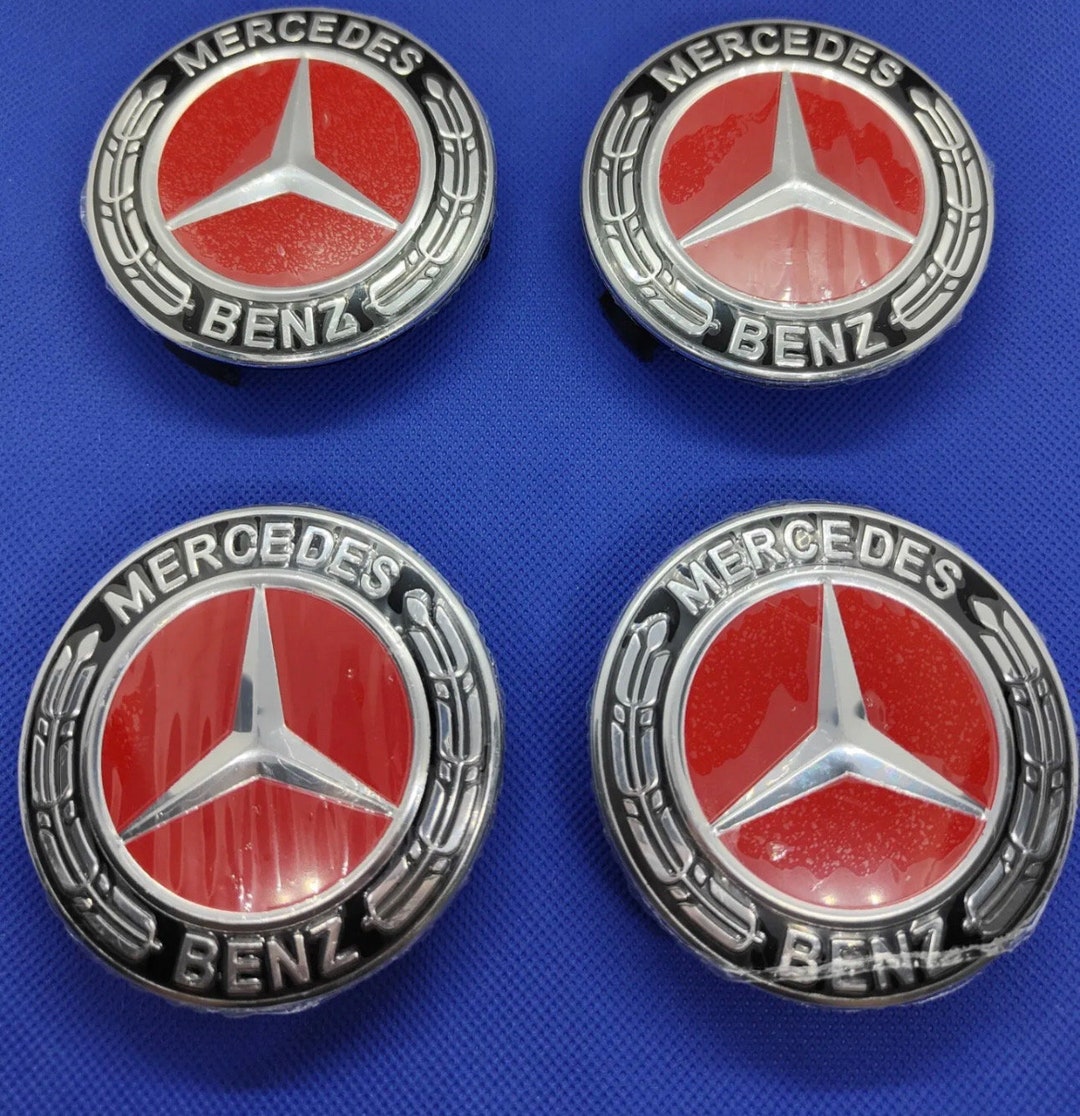 4 Mercedes Hub Caps 75 Mm Red Logo Emblem Rim Wheel Center Caps New - Etsy