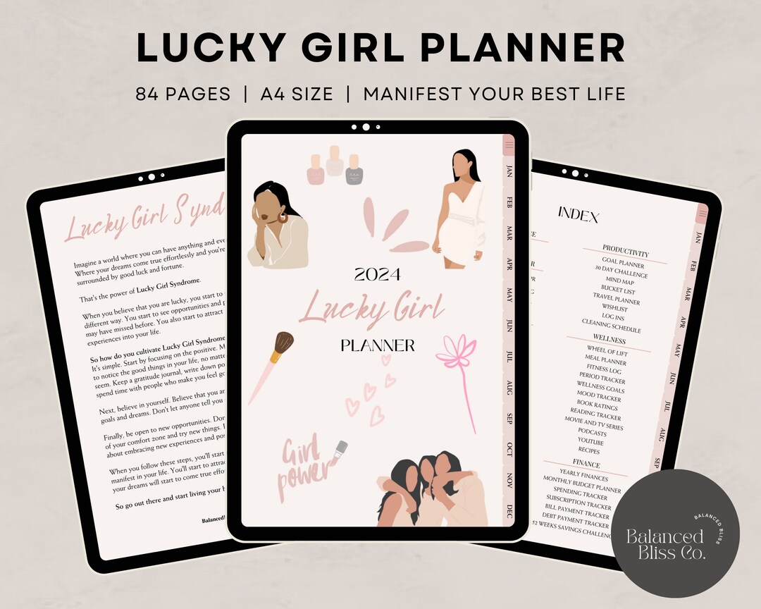 LUCKY GIRL Planner Undated Digital Planner Planner 2024 iPad Planner ...