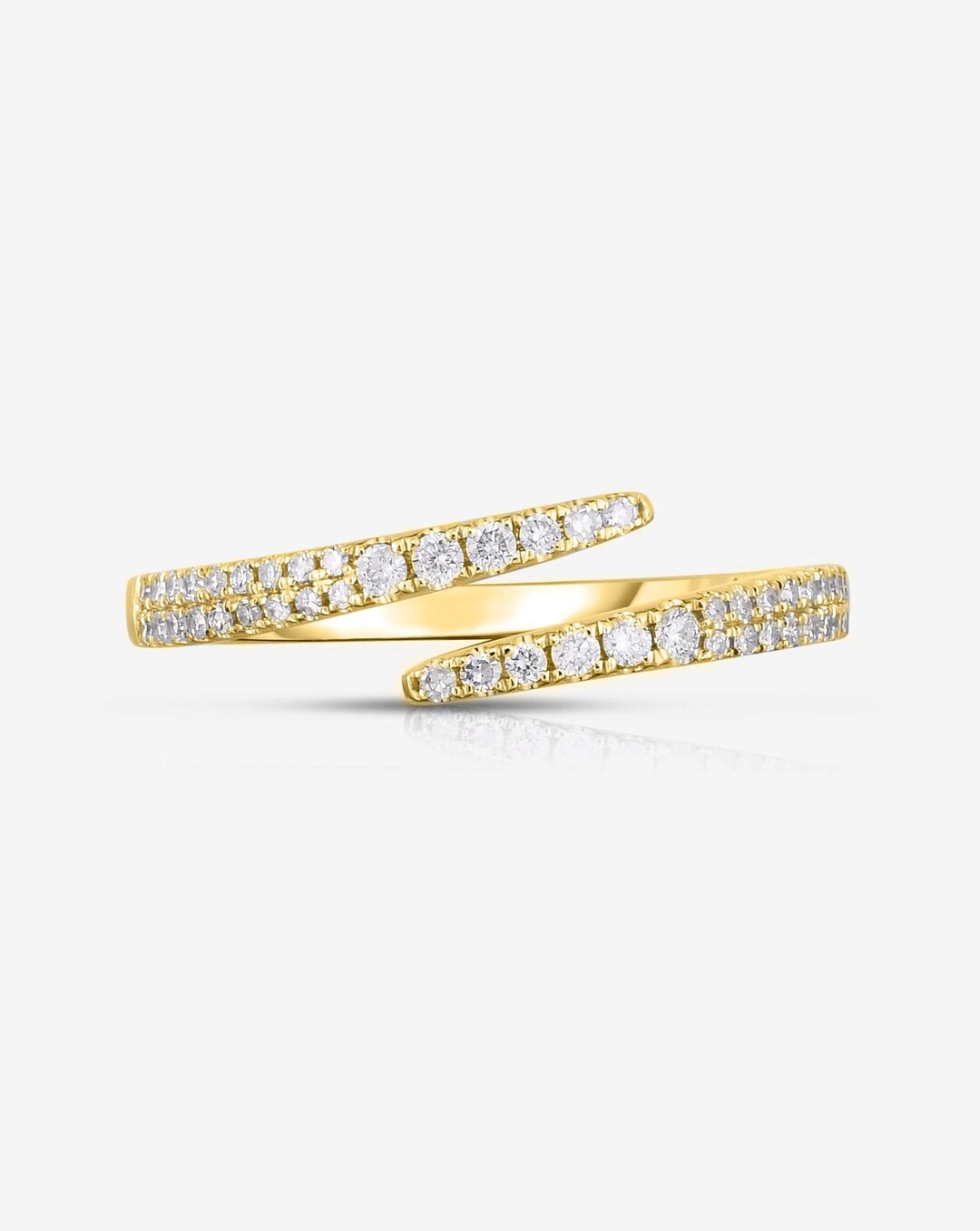 Open Wedding Band, 14K Wrap Diamond Ring, Spiral Solid Gold Ring, 0 ...