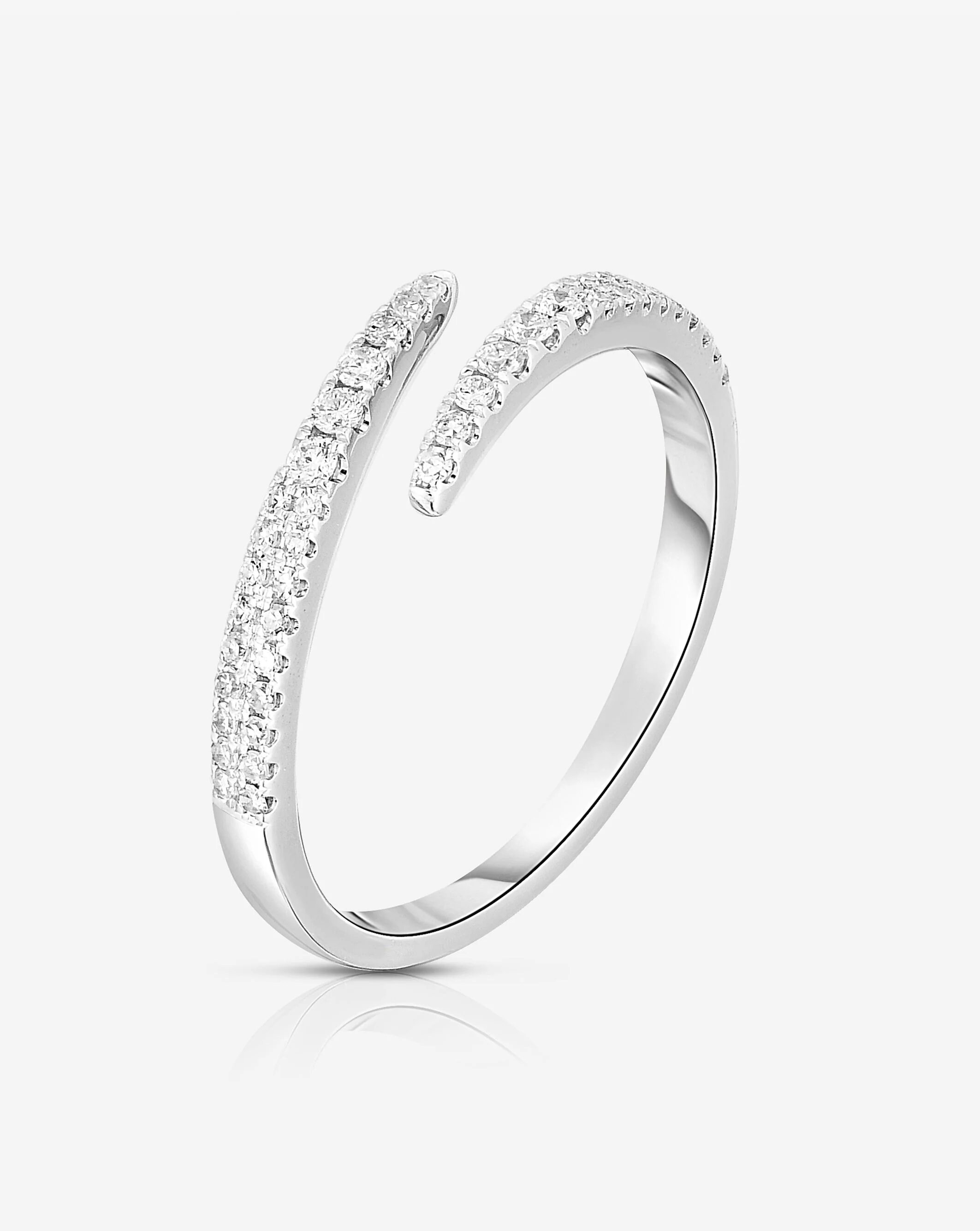 Open Wedding Band, 14K Wrap Diamond Ring, Spiral Solid Gold Ring, 0 ...